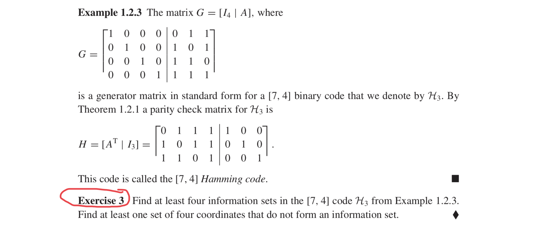 Solved Example 1.2.3 The matrix G=[I4∣A], where | Chegg.com