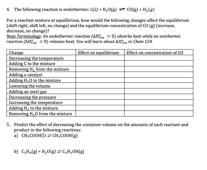 Solved 4. The following reaction is endothermic: C(s) + | Chegg.com