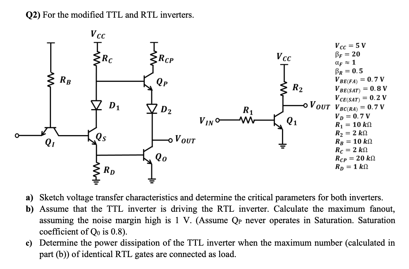 Solved Q2) For the modified TTL and RTL inverters. VCC=5 | Chegg.com