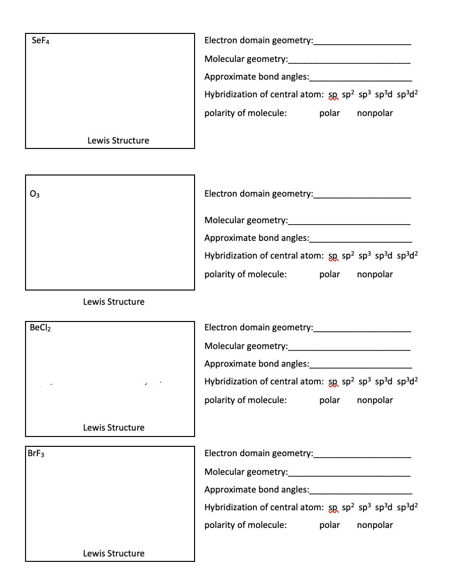 Solved Lewis Structure Electron Domain Geometry Molecular