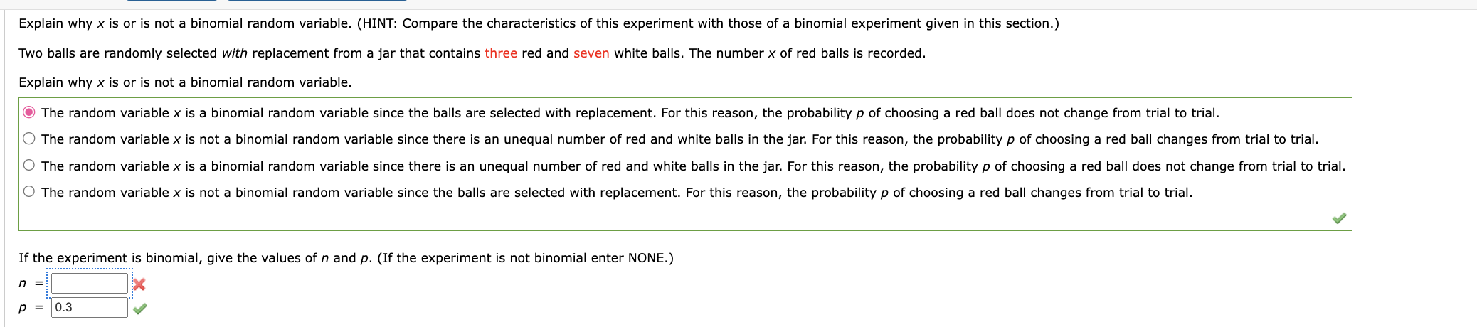 Solved Explain why x is or is not a binomial random | Chegg.com