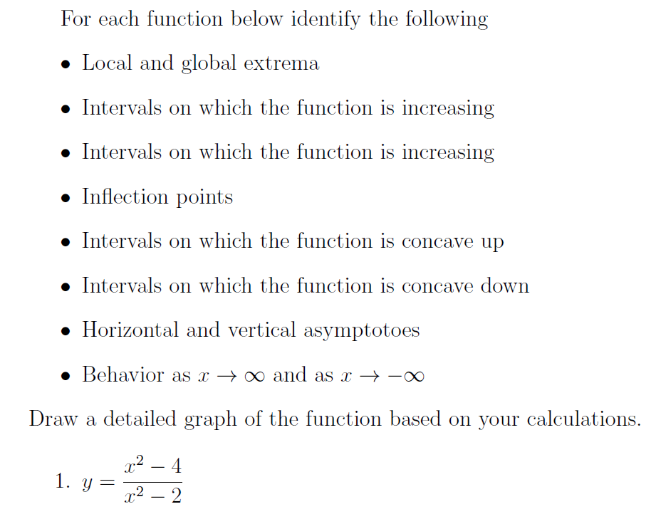 Solved For each function below identify the following • | Chegg.com