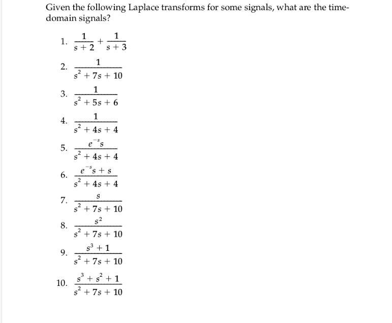 Solved Given the following Laplace Transforms for some | Chegg.com