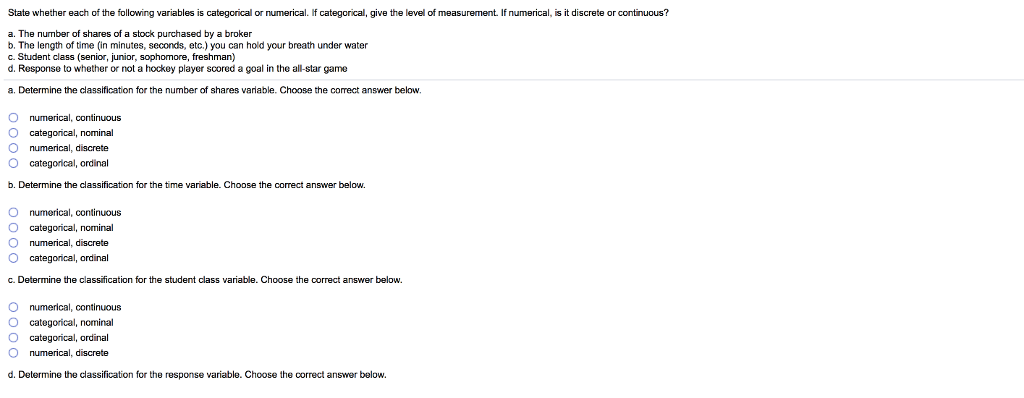 Solved State whether each of the following variables is | Chegg.com