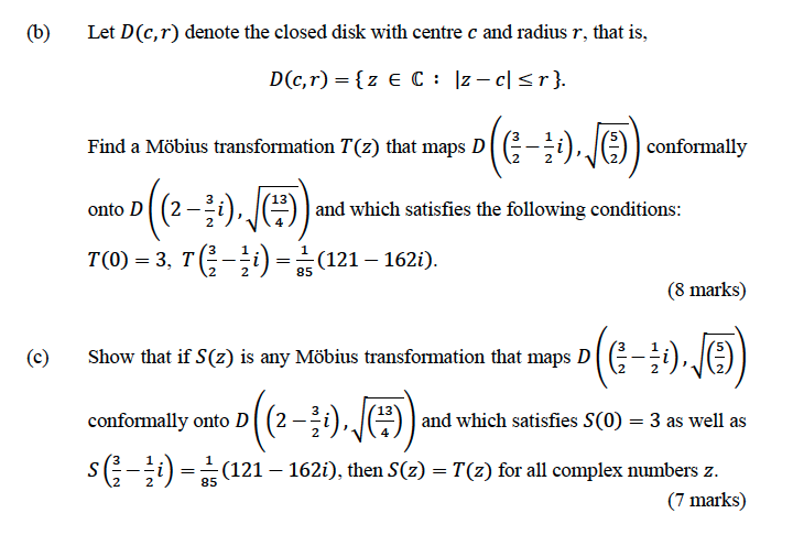 Solved (b) Let Dc,r) denote the closed disk with centre c | Chegg.com
