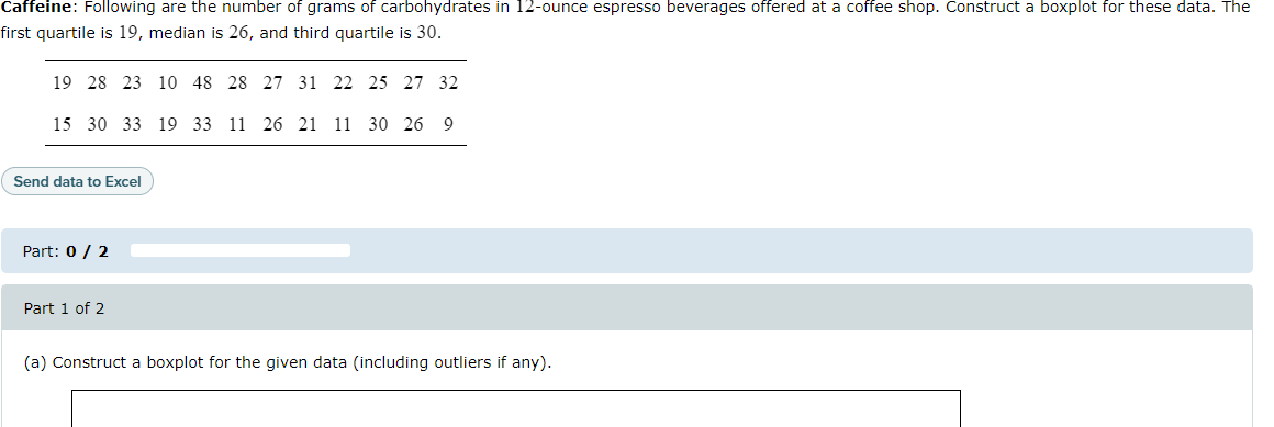Solved (a) Construct a boxplot for the given data (including | Chegg.com