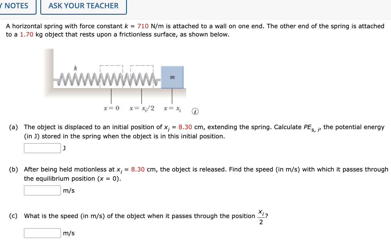 Solved A horizontal spring with force constant k=710 N/m is | Chegg.com