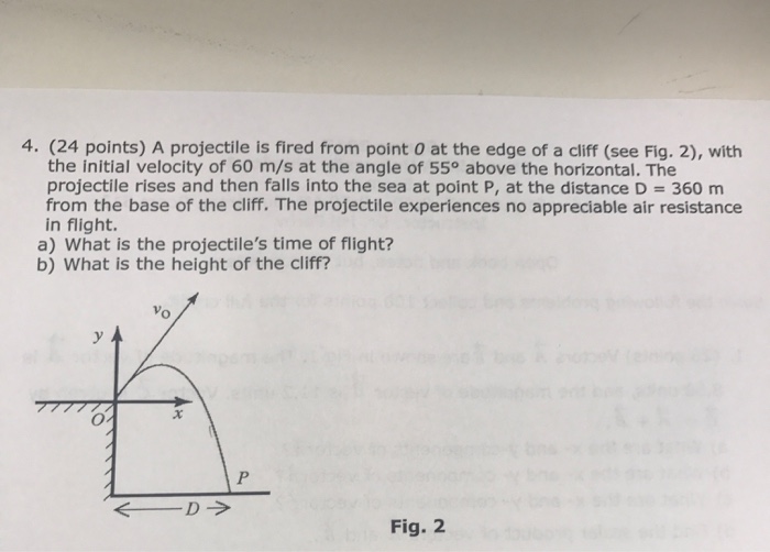 Solved A projectile is fired from point 0 at the edge of a | Chegg.com