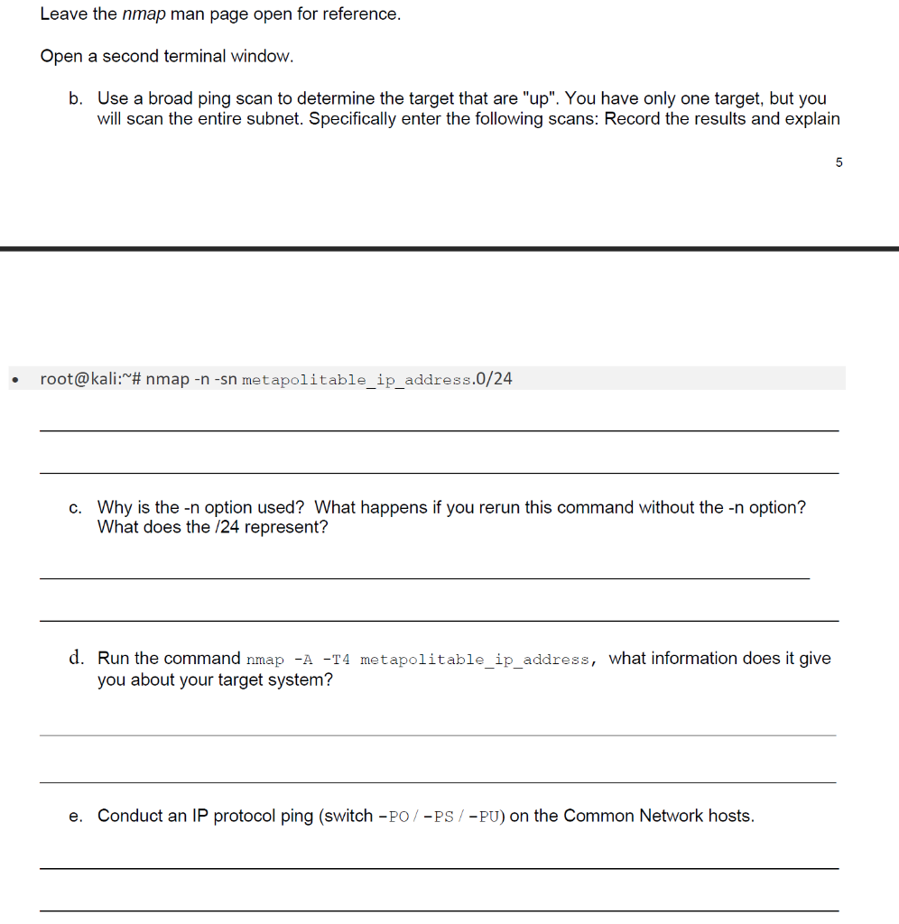 Leave the nmap man page open for reference. Open a | Chegg.com