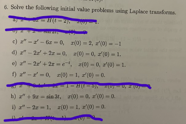 Solved 6. Solve the following initial value problems using | Chegg.com