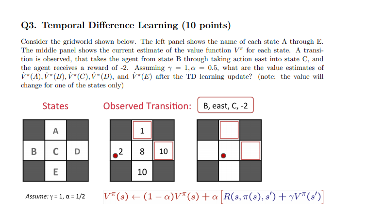 Solved Q3. Temporal Difference Learning (10 points) Consider | Chegg.com