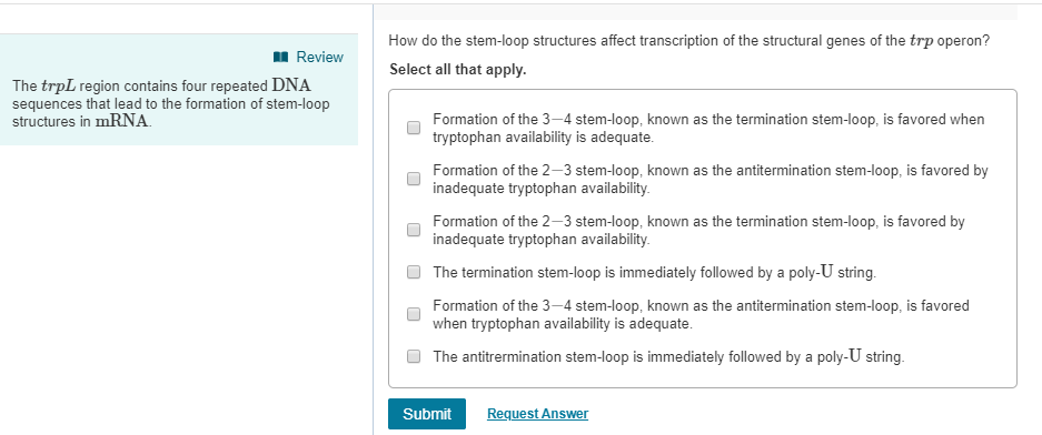 Solved How do the stem-loop structures affect transcription | Chegg.com