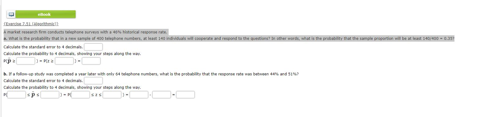 Solved eBook {Exercise 7.51 (Algorithmic)} A market research | Chegg.com