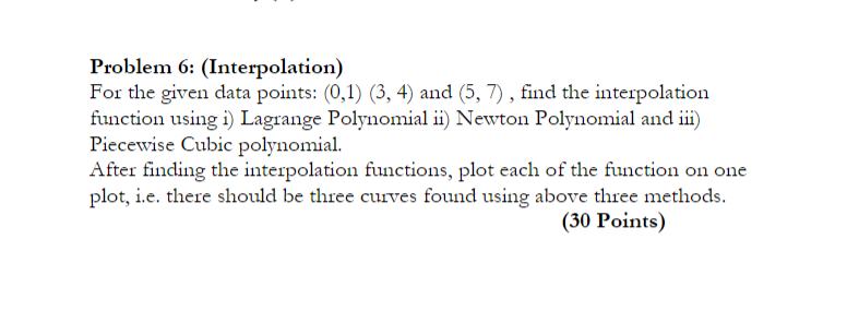 Solved Problem 6: (Interpolation) For the given data points: | Chegg.com