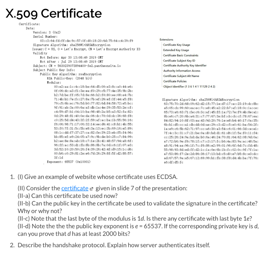 X.509 Certificate Extensions Certificate Key Usage | Chegg.com