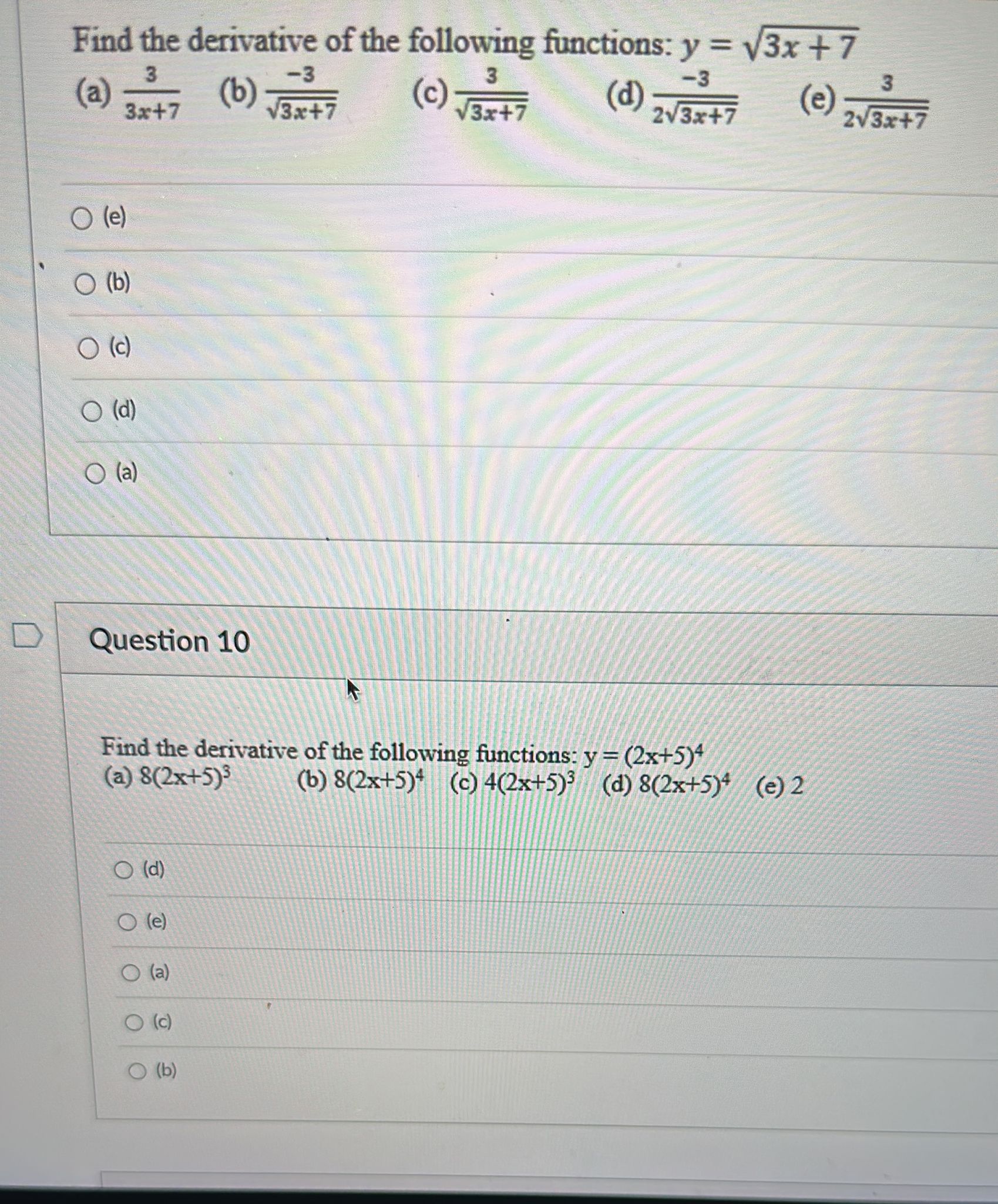 Solved Find the derivative of the following functions: | Chegg.com