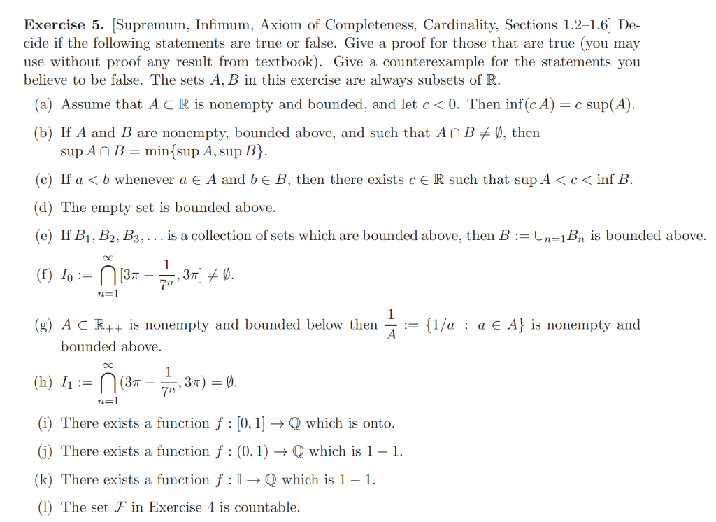 Solved Exercise 5. (Supremum, Infimum, Axiom of | Chegg.com