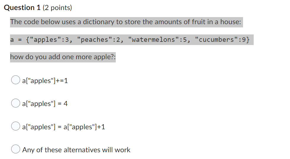 Solved Question 1 (2 points) The code below uses a | Chegg.com