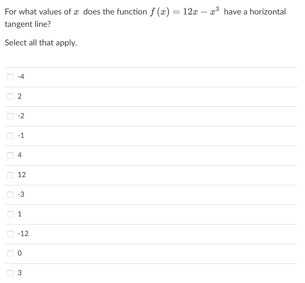 Solved For what values of x does the function f(x)=12x−x3 | Chegg.com