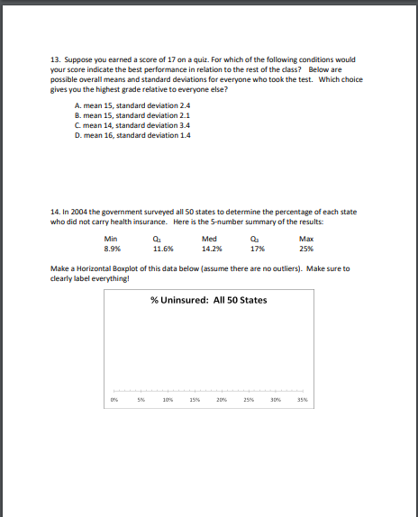 Solved 13. Suppose you earned a score of 17 on a quiz. For | Chegg.com