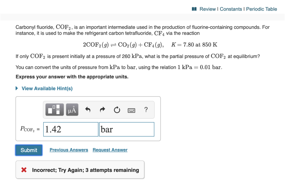 Solved A Review | Constants 1 Periodic Table Carbonyl | Chegg.com