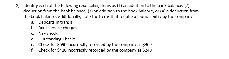 Solved 2) Identify each of the following reconciling items | Chegg.com