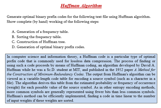 Solved (DAA) Huffman Algorithm Generate optimal binary | Chegg.com