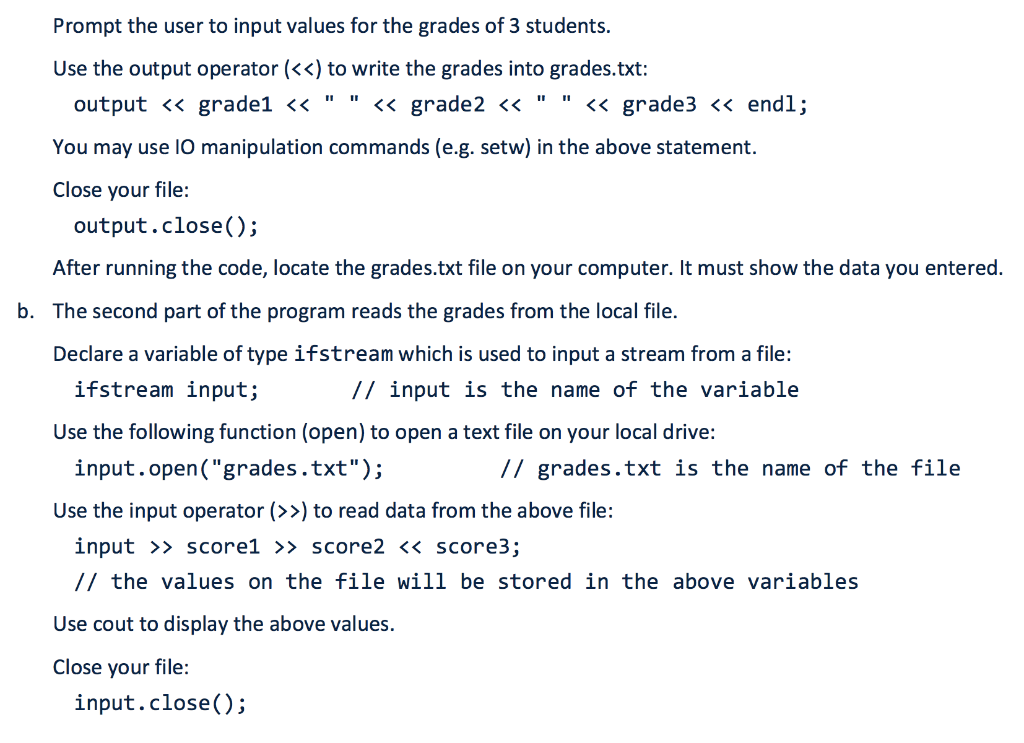 Solved write a C++ program to write / read data to / from a | Chegg.com