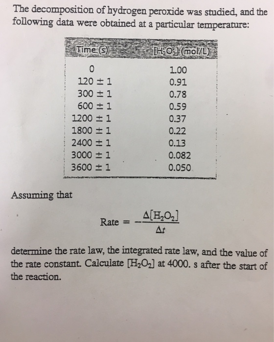 Solved The decomposition of hydrogen peroxide was studied, | Chegg.com
