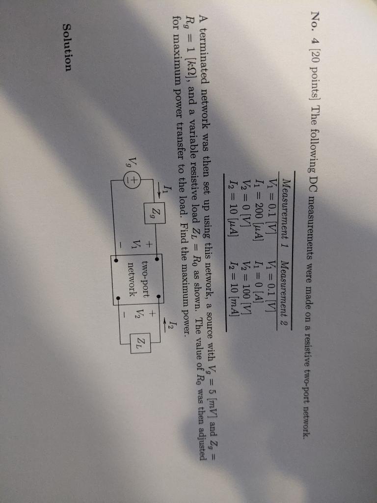 Solved No. 4 (20 points) The following DC measurements were | Chegg.com