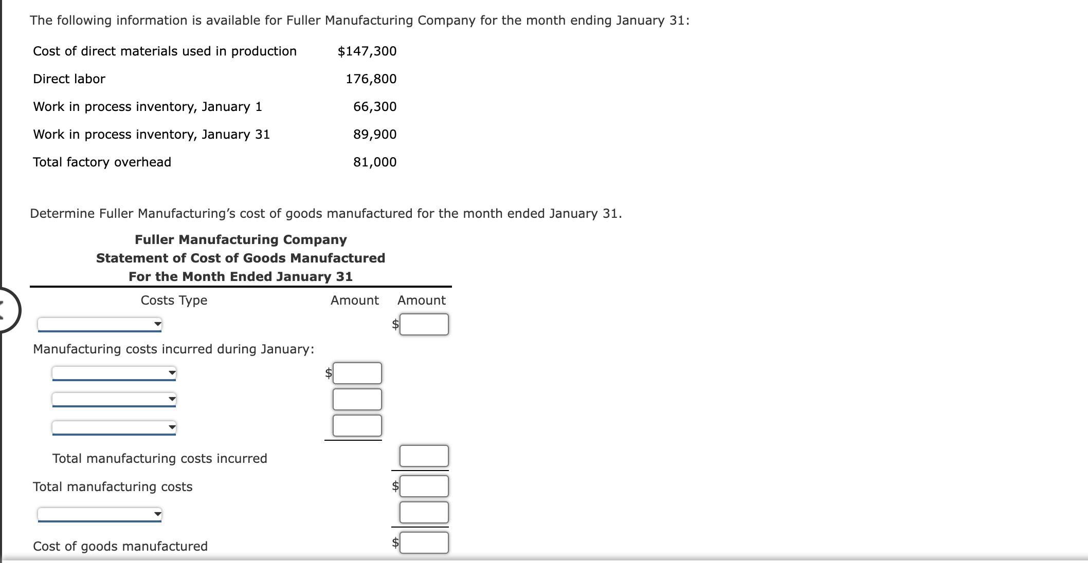 Solved The following information is available for Fuller | Chegg.com