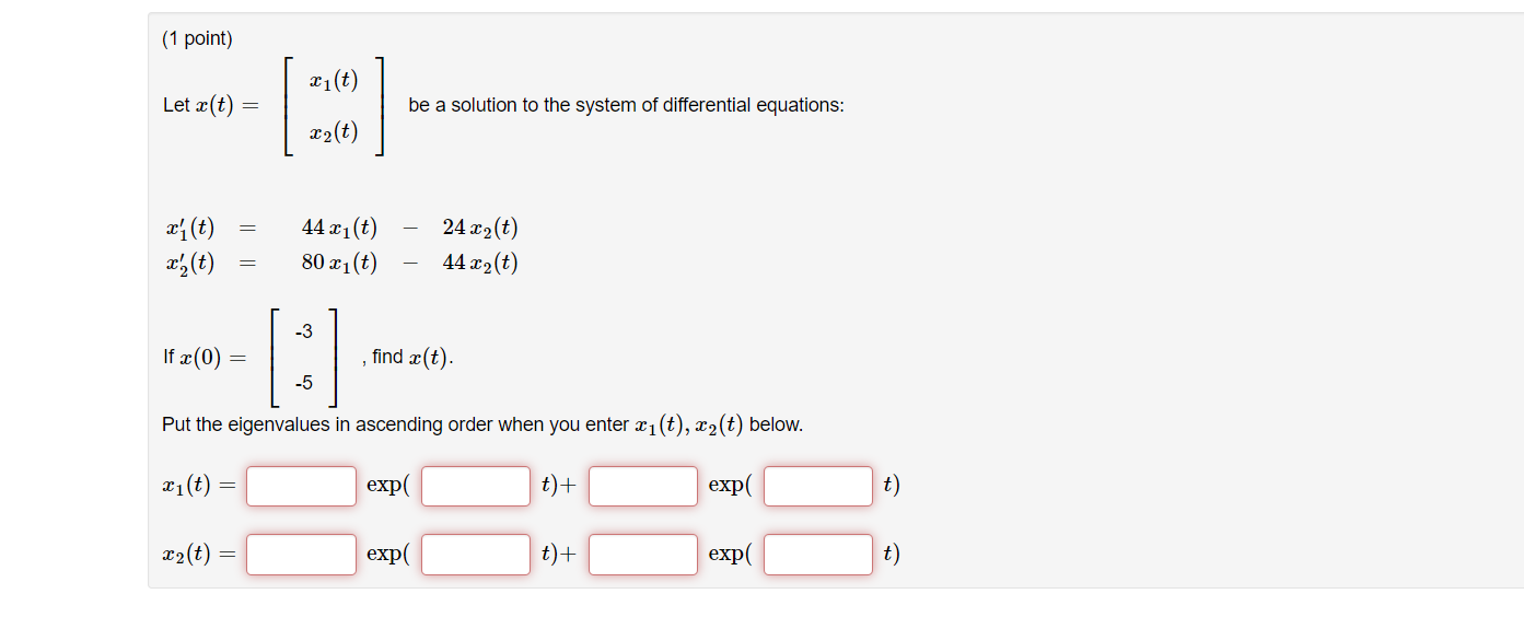 Solved Let x(t)=[x1(t)x2(t)] be a solution to the system of | Chegg.com