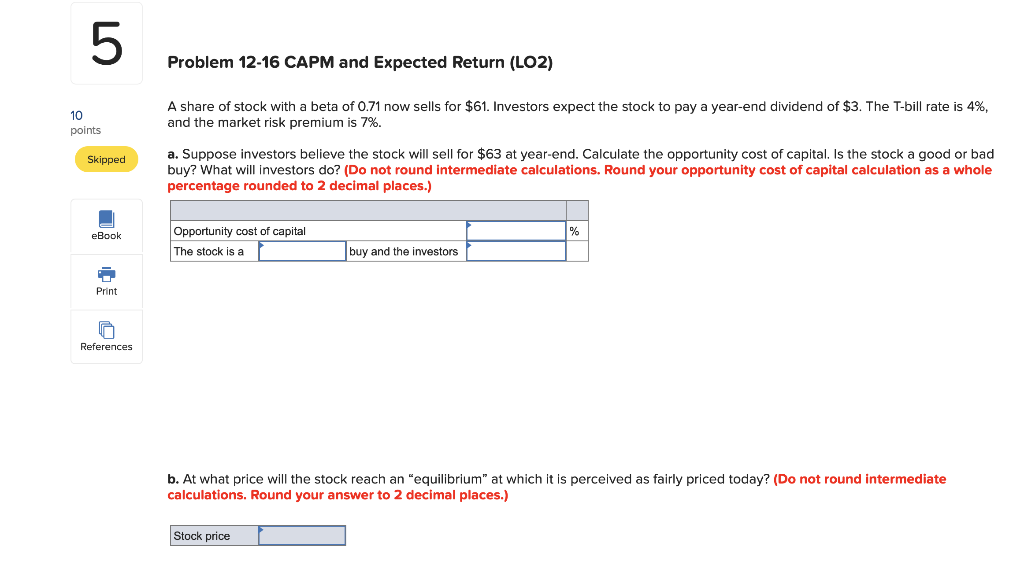 Solved Problem 12-16 CAPM and Expected Return (LO2) A share | Chegg.com