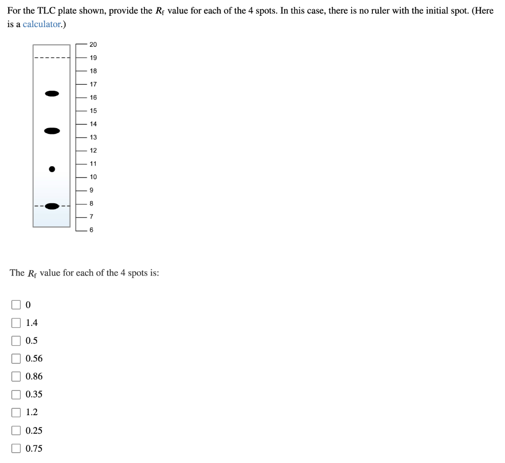 Solved For the TLC plate shown, provide the Rf value for | Chegg.com