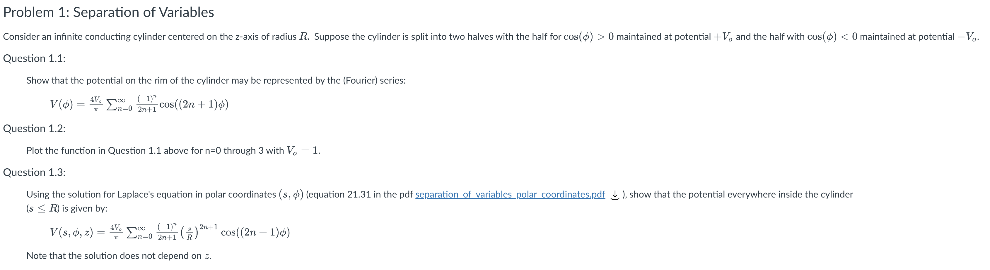 Solved Problem 1: Separation of Variables Consider an | Chegg.com