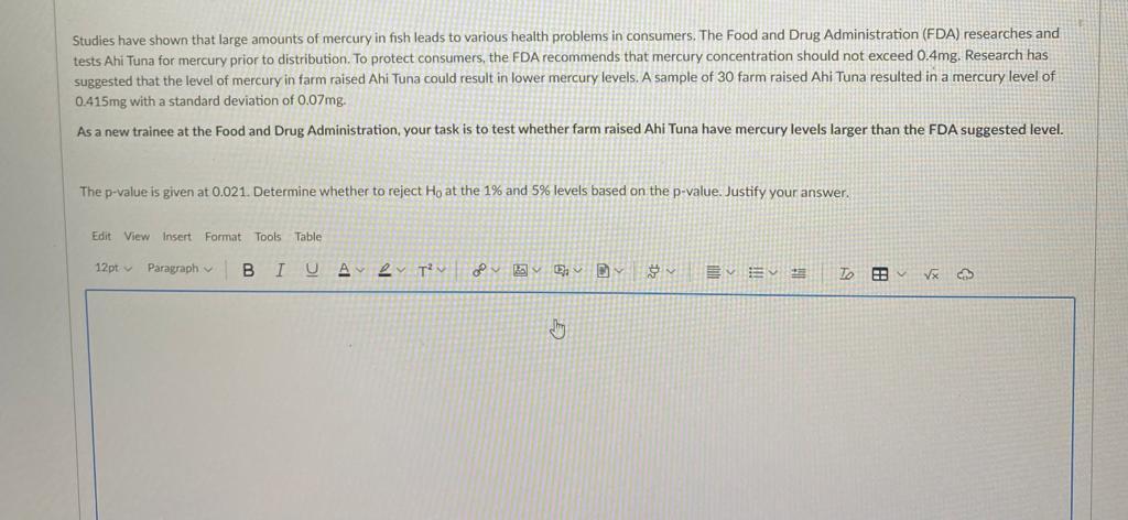 Solved Studies have shown that large amounts of mercury in | Chegg.com