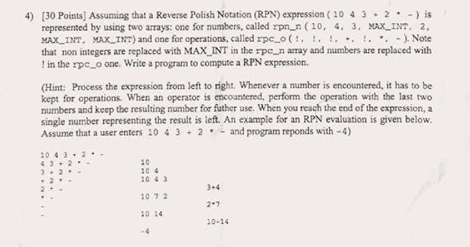 4) [30 Points] Assuming tha a Reverse Polish Notation | Chegg.com