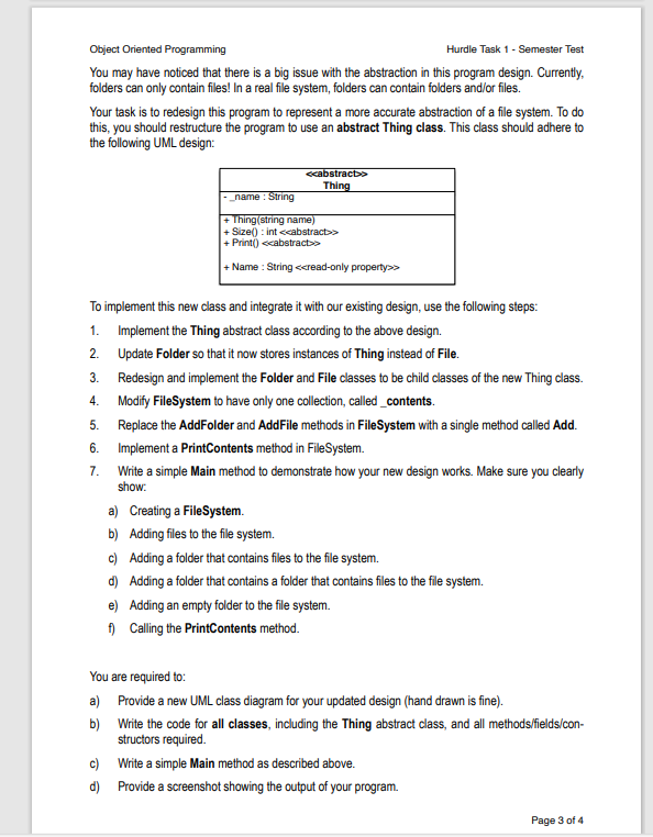 Solved Object Oriented Programming Hurdle Task 1 - | Chegg.com