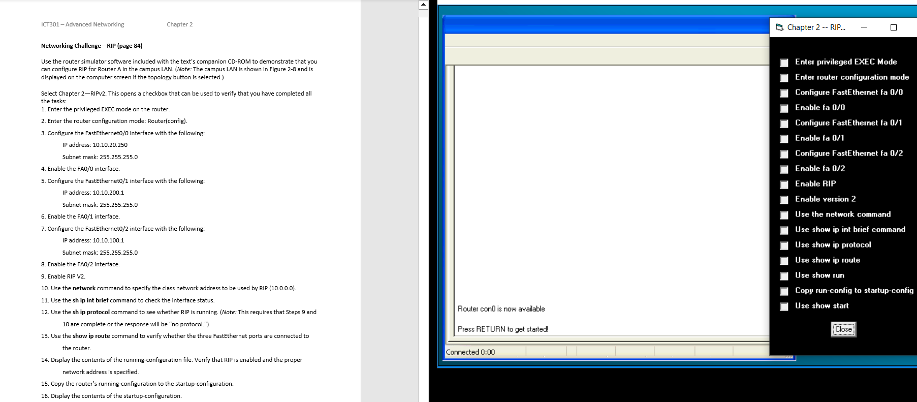 Solved Networking Challenge-RIP (page 84) Use the router | Chegg.com