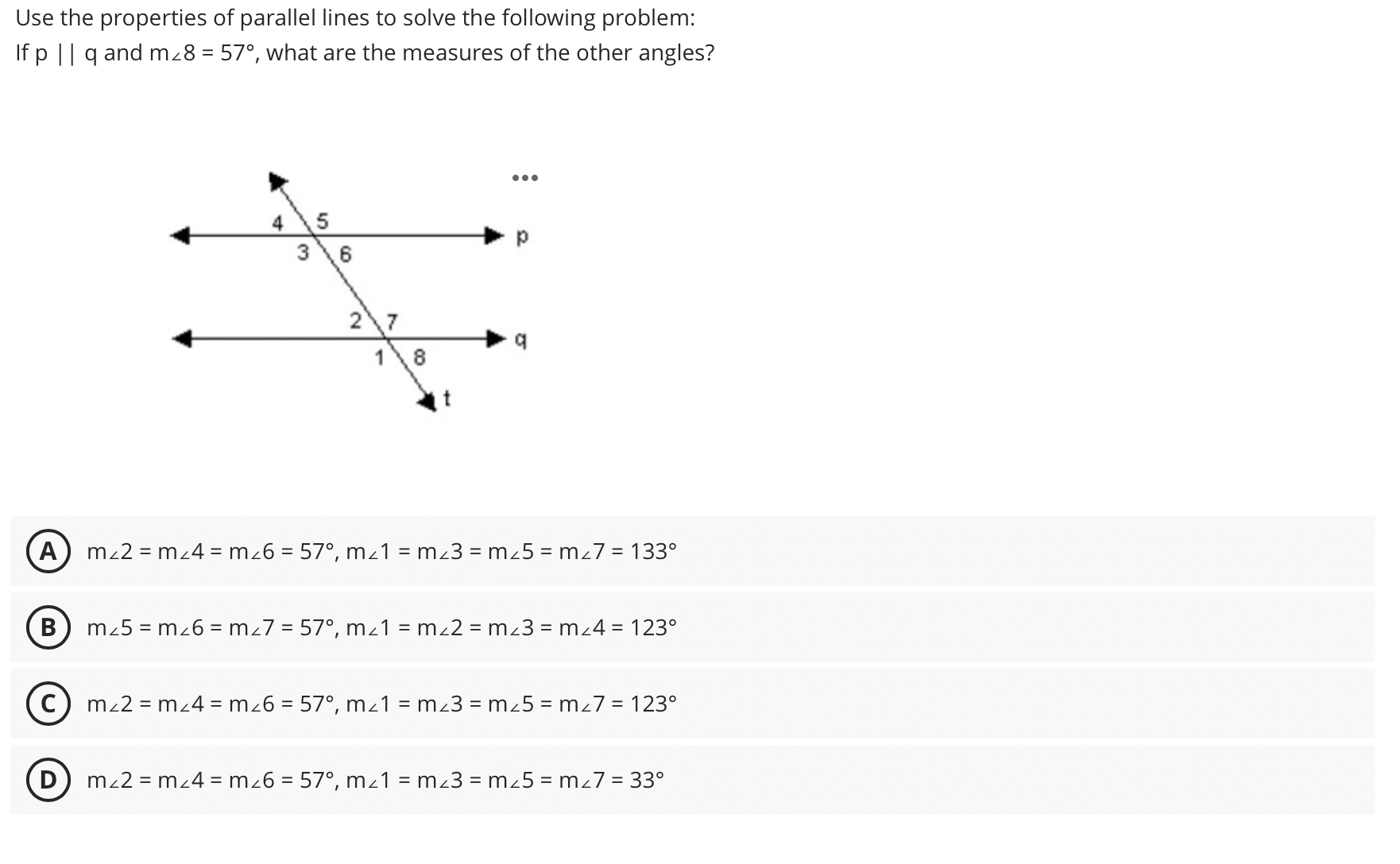 Solved Use the properties of parallel lines to solve the | Chegg.com