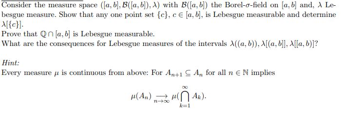 Solved Consider the measure space ([a,b],B([a,b]),λ) with | Chegg.com