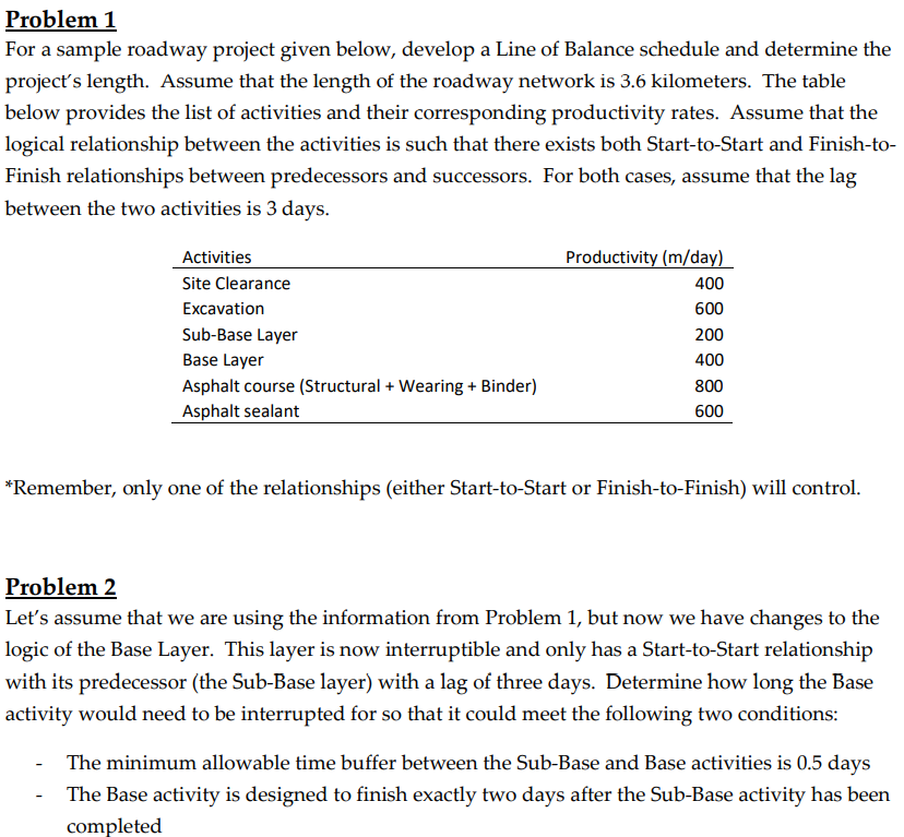 Solved Problem 1For a sample roadway project given below, | Chegg.com