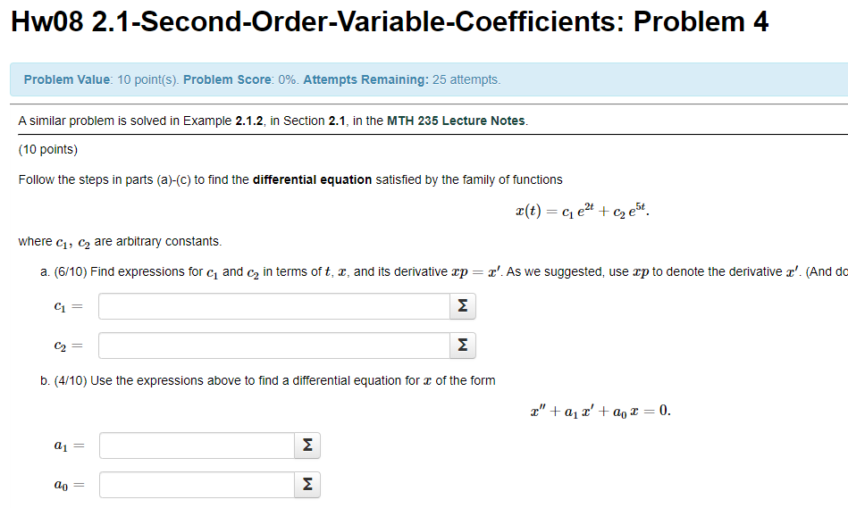 Solved Hw08 2 1 Second Order Variable Coefficients Problem