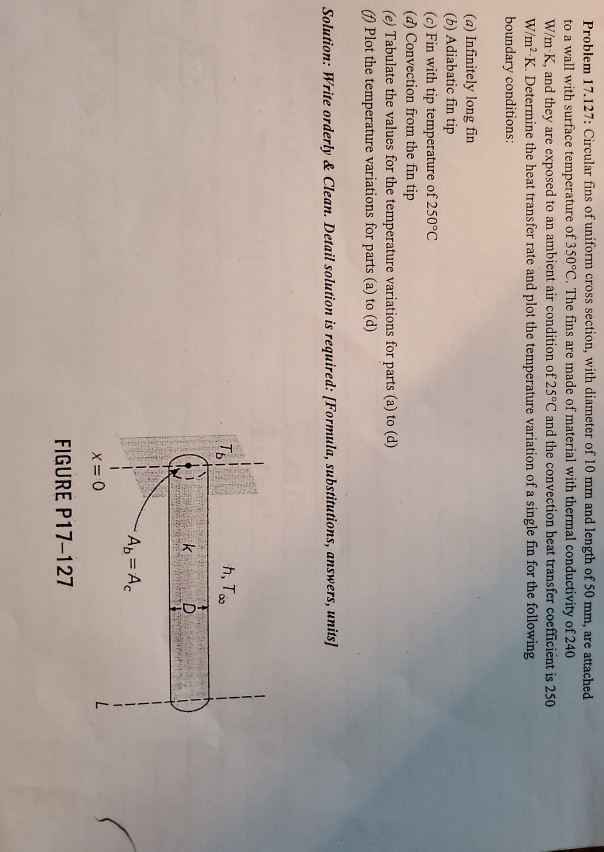 Solved Problem 17.127: Circular fins of uniform cross | Chegg.com