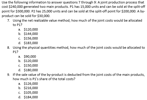 Solved Jse the following information to answer questions 7 | Chegg.com