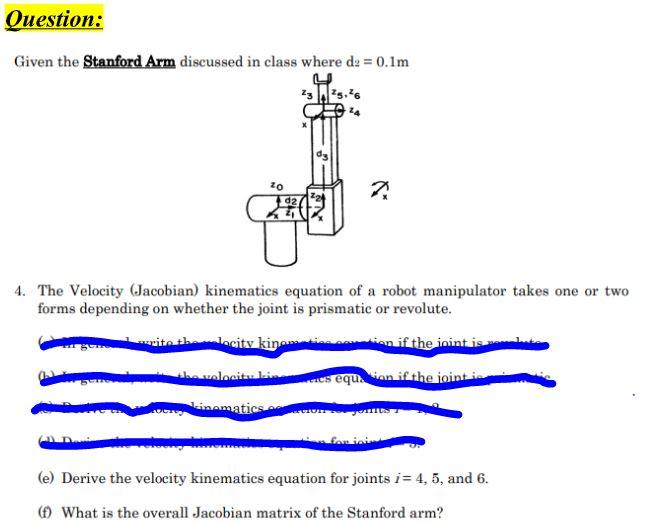 Question: Given the Stanford Arm discussed in class | Chegg.com
