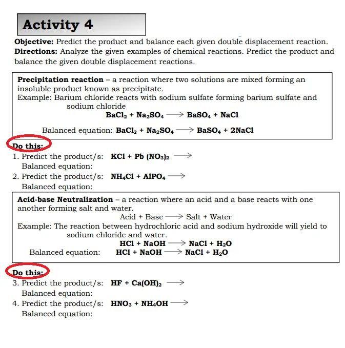 Solved Activity 1 Objective: Predict the product and balance | Chegg.com