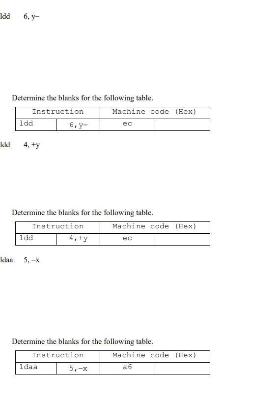 Solved Idd 6, y- Determine the blanks for the following | Chegg.com