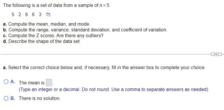 Solved The Following Is A Set Of Data From A Sample Of N 5