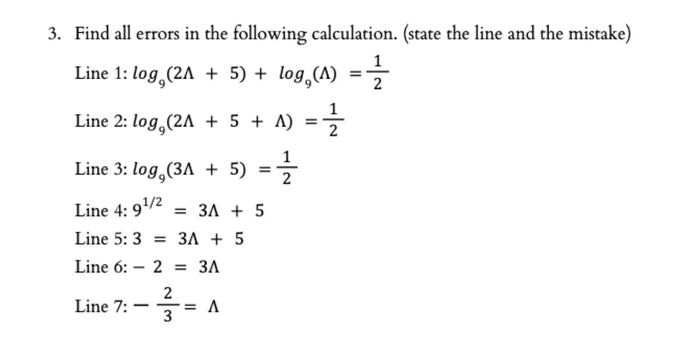 Solved 3. Find all errors in the following calculation. | Chegg.com